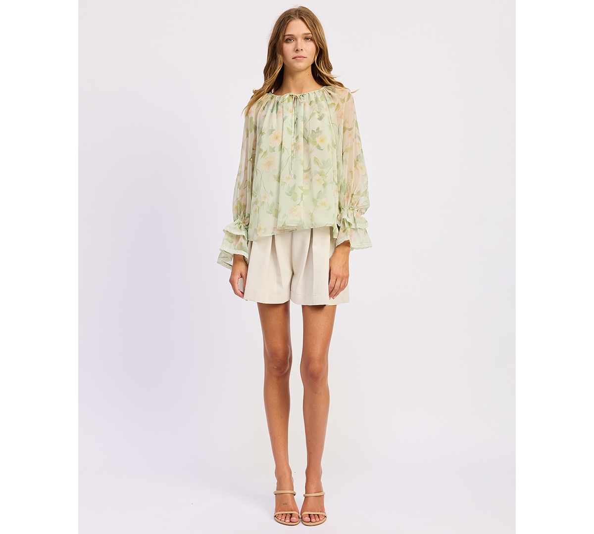 Click here for En Saison Womens Paloma Crewneck Blouse - Sage Pin... prices