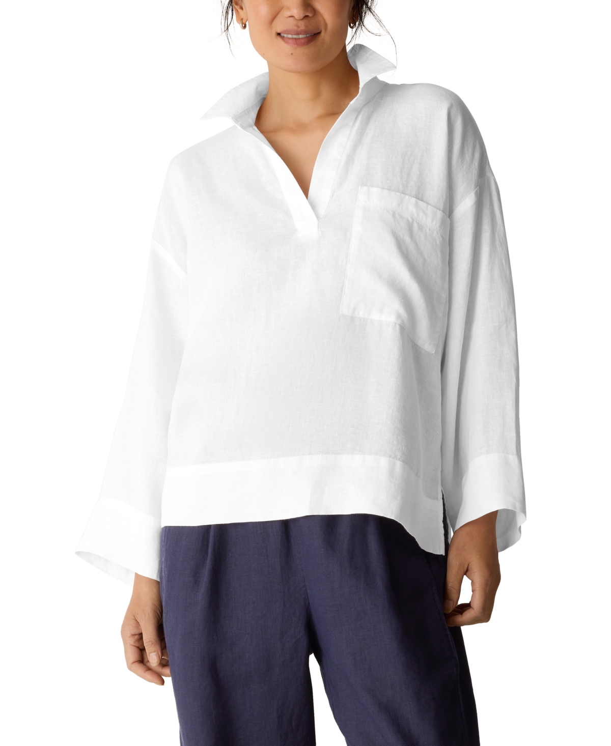 Click here for Eileen Fisher Womens Classic Collar Pop-Over Top -... prices