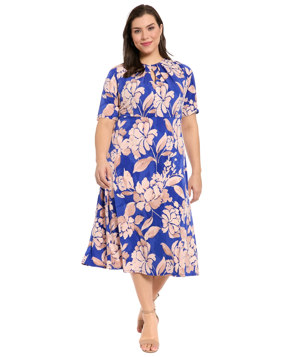 Click here for London Times Plus Size Printed V-Neck Midi Dress -... prices