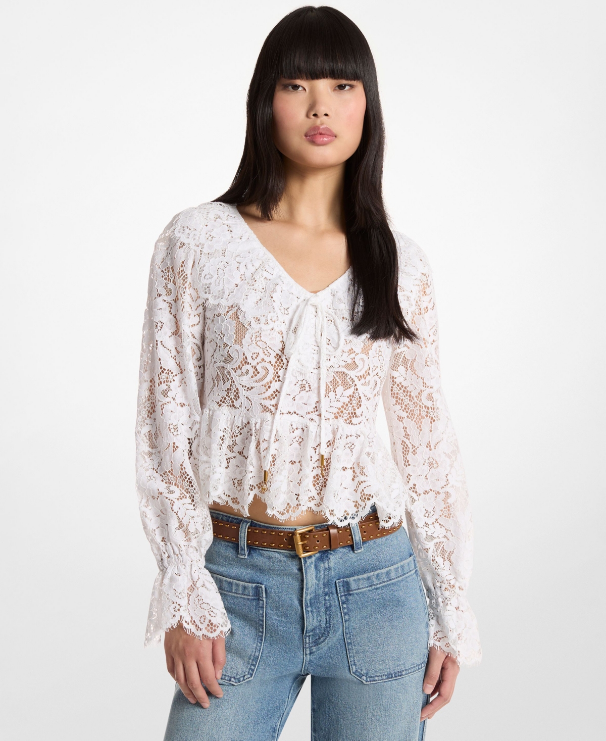 Click here for Michael Kors Womens Lace V-Neck Top - White prices
