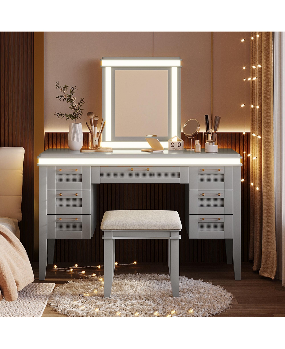 Click here for Cesicia 48 in. Classic Vanity Desk with Led Lights... prices