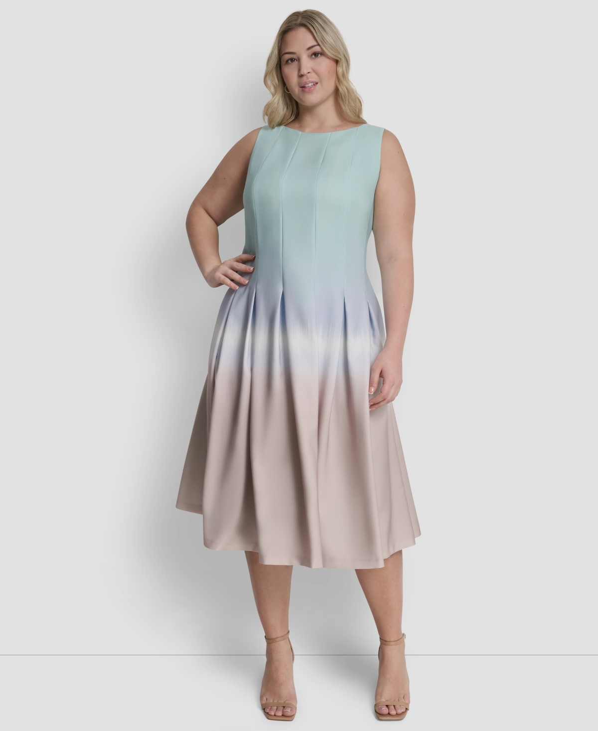 Click here for Dkny Plus Size Pleated Jewel Neck Sleeveless Midi... prices