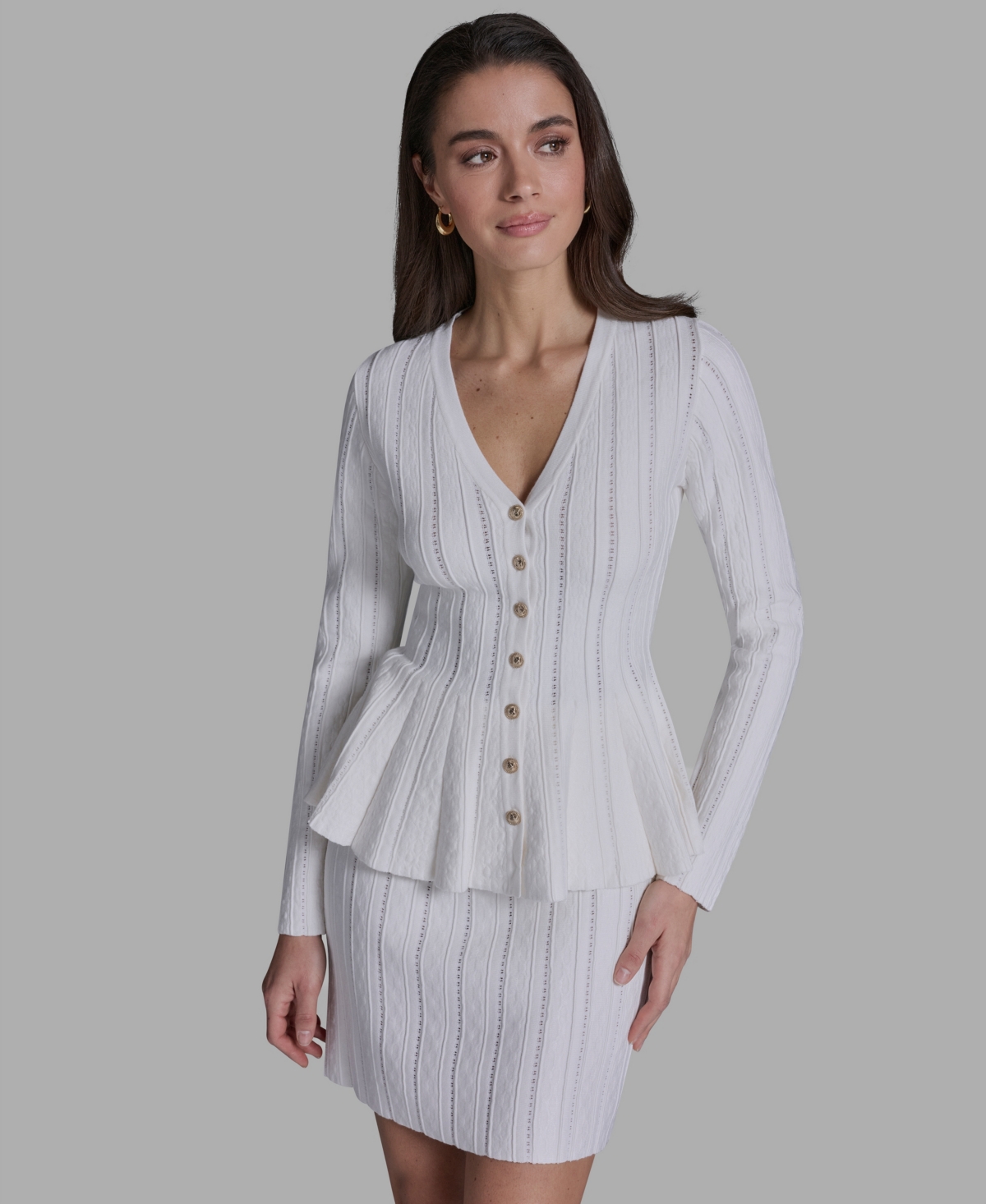 Click here for Bcbg Womens Long-Sleeve Button-Front Peplum Top -... prices