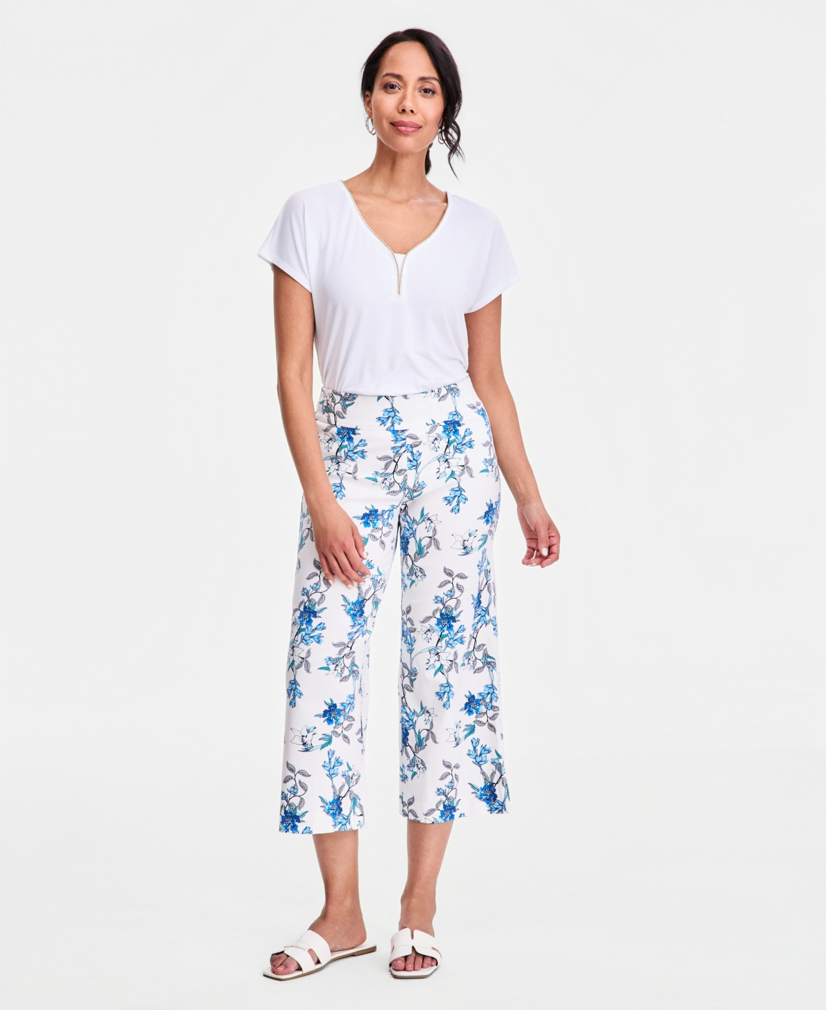 Click here for Jm Collection Womens Floral-Print Wide-Leg Capri P... prices