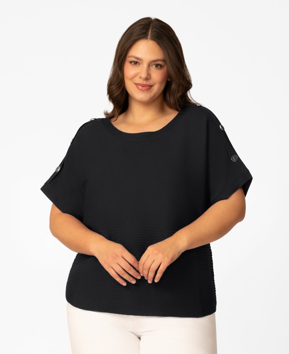 Click here for Melissa Paige Plus Size Vertical Rib Button Short-... prices