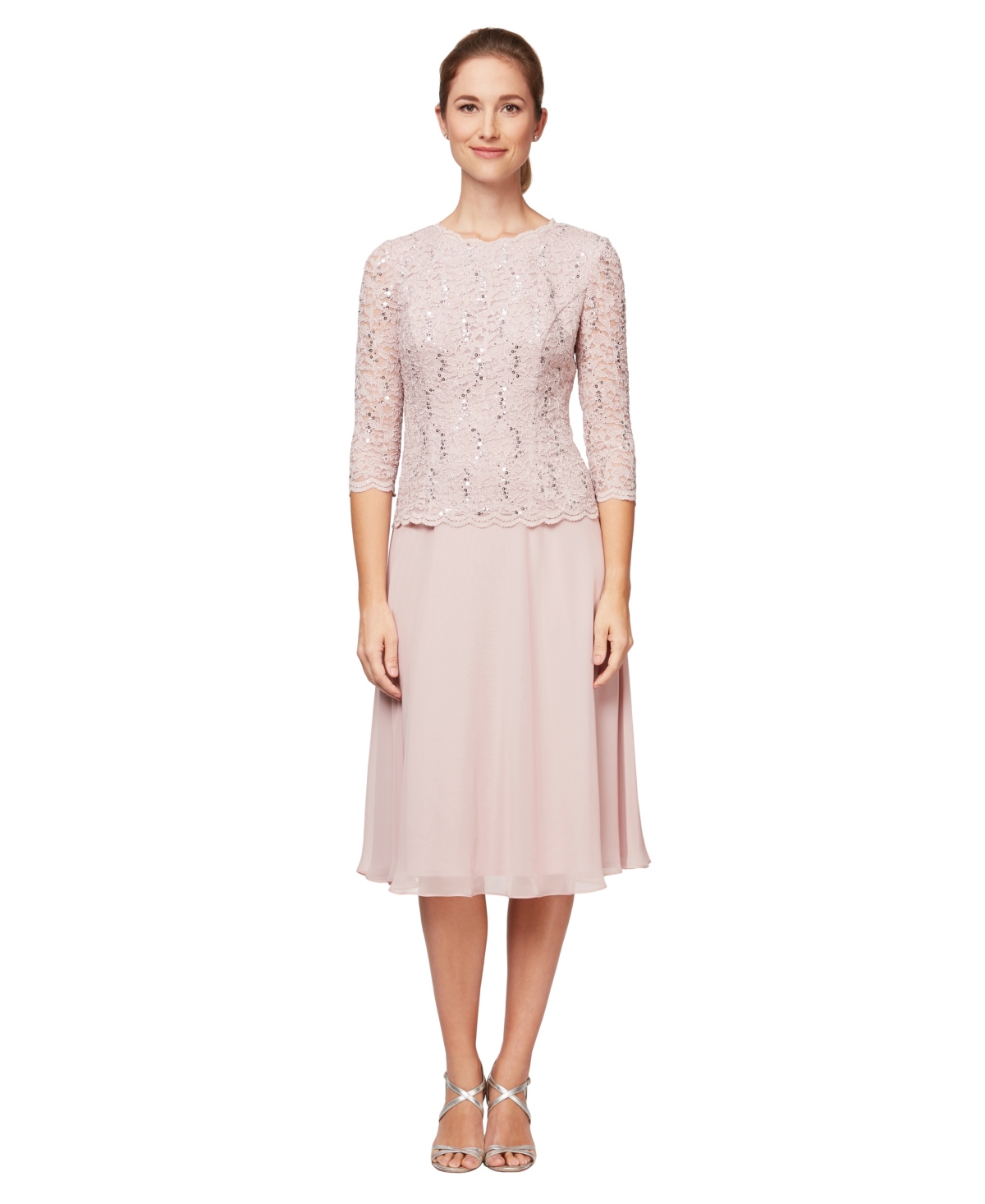 Click here for Alex Evenings Petite Cowl-Back Tea-Length Dress -... prices