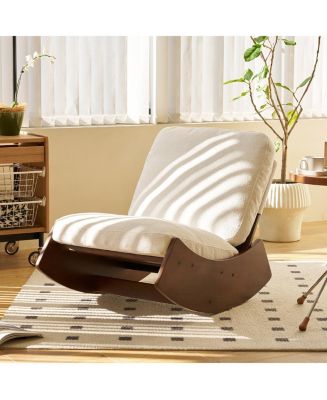 Flynama Corduroy Retro Striped Glider Rocking Chair Solid Wood Frame ...