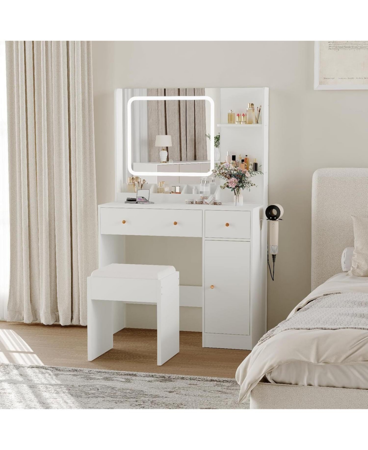 Click here for Gaomon White Lighted Vanity Desk Set  Bedroom Make... prices