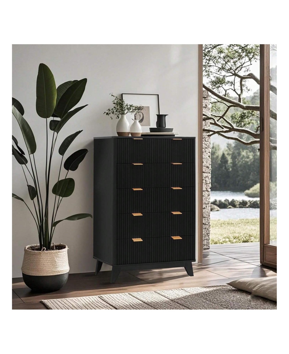 Click here for gaomon Tall 5-Drawer Wood Dresser  Waveform Fluted... prices