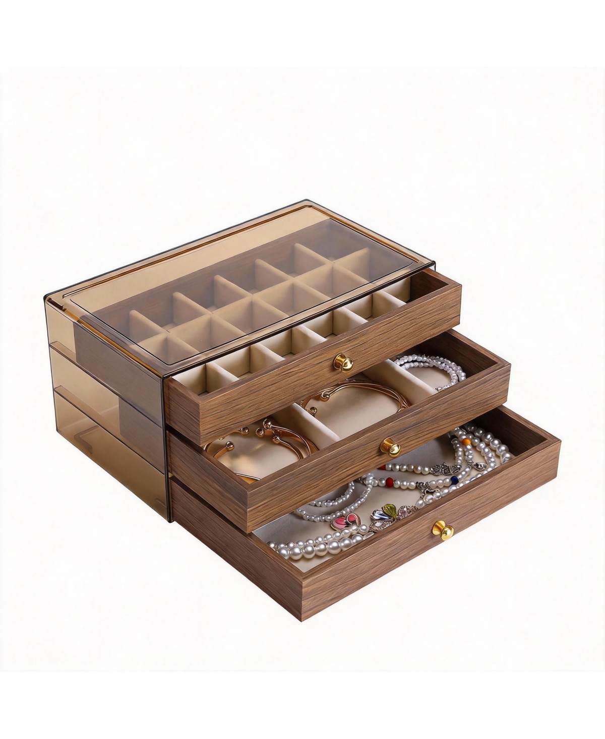 Click here for Yigii 3-Layer Acrylic & Wood Jewelry Organizer wit... prices