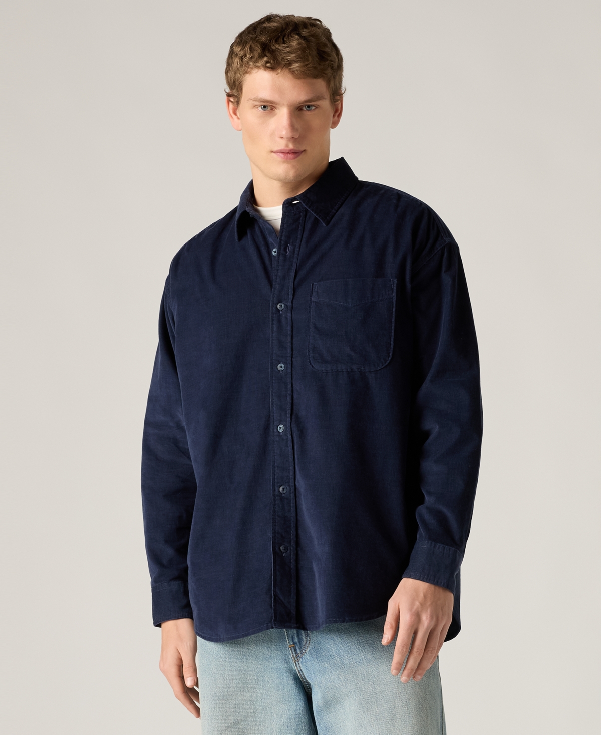 Click here for Levis Mens Long-Sleeve Woven Shirt - Navy Blazer prices