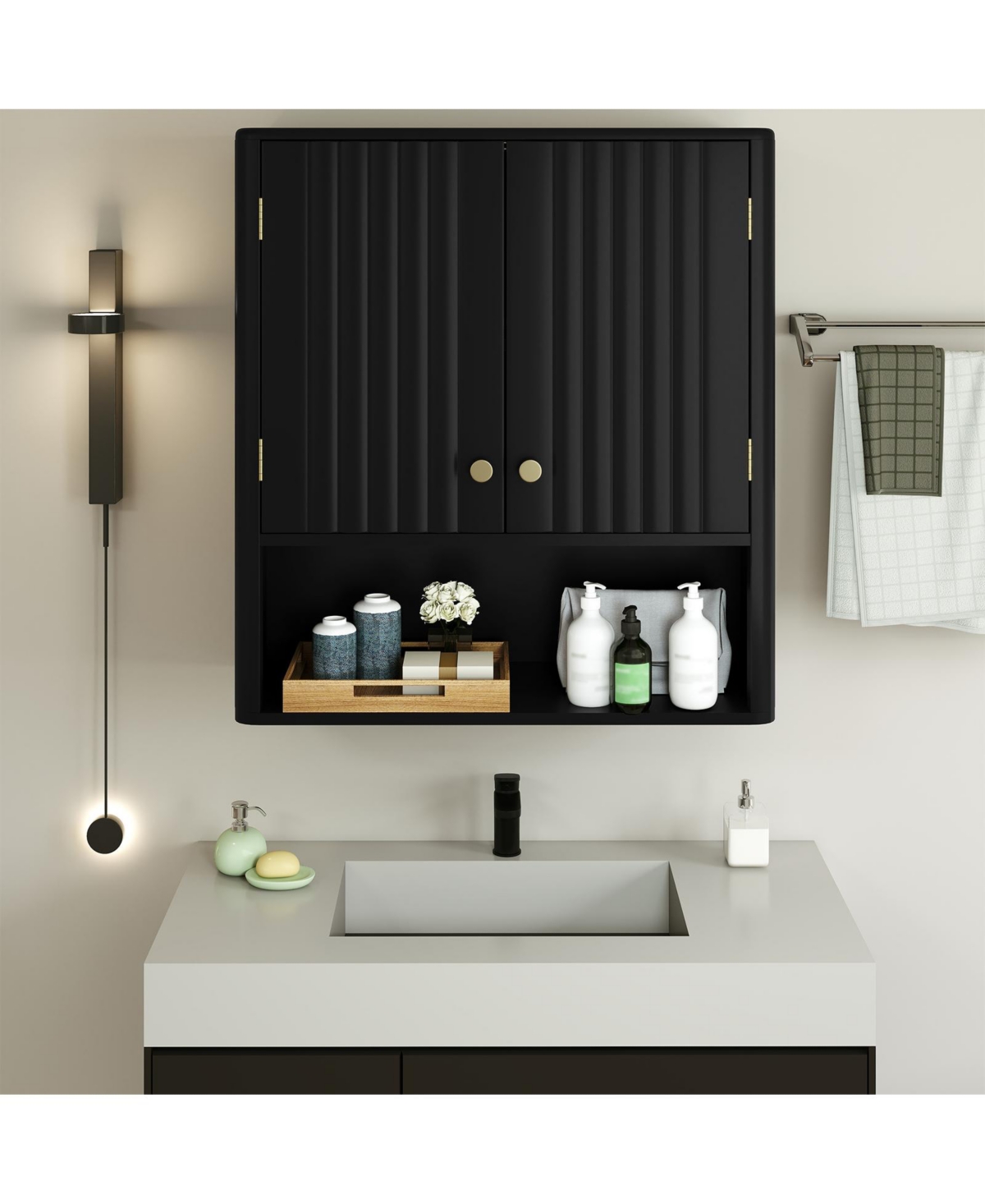 Click here for sumyeg Fluted Bathroom Wall Storage Cabinet with O... prices