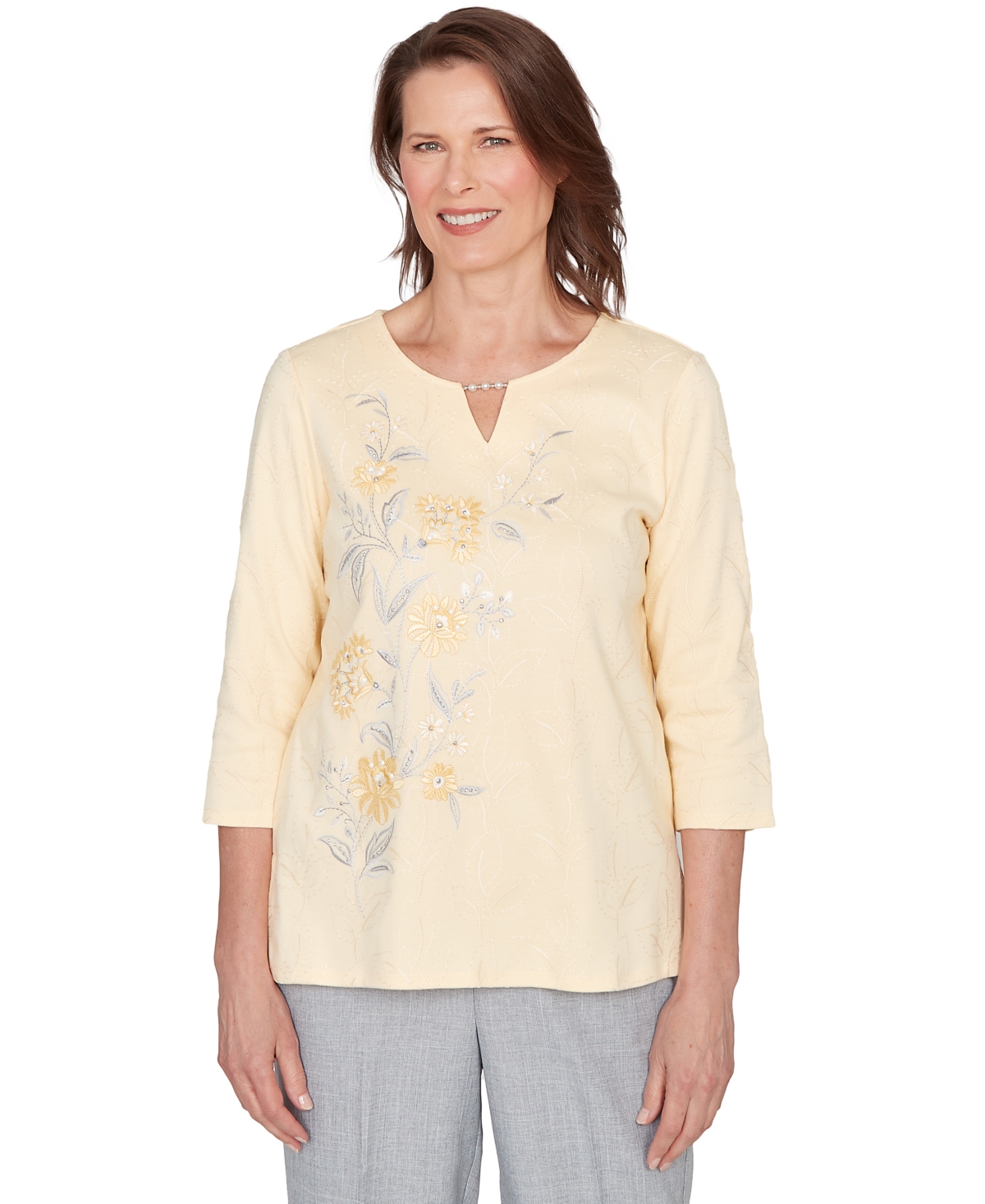 Click here for Alfred Dunner Petite Asymmetrical Floral Embroider... prices