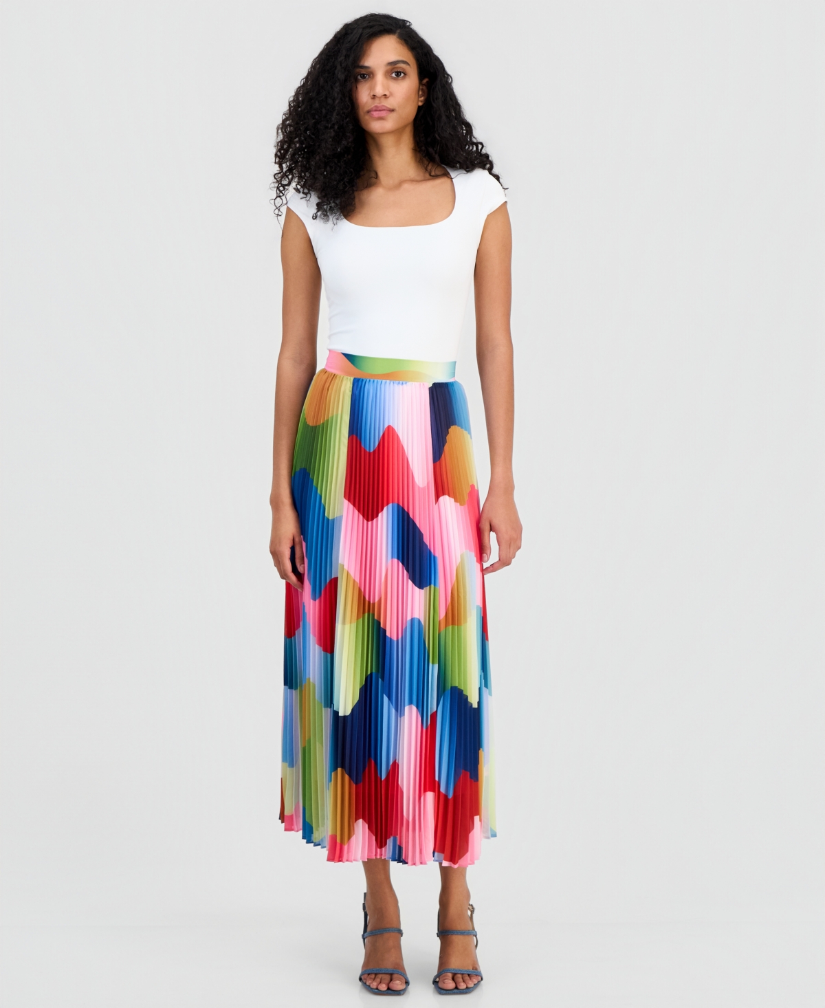 Click here for T Tahari Womens Pleated Midi Skirt - Daydream Haze prices