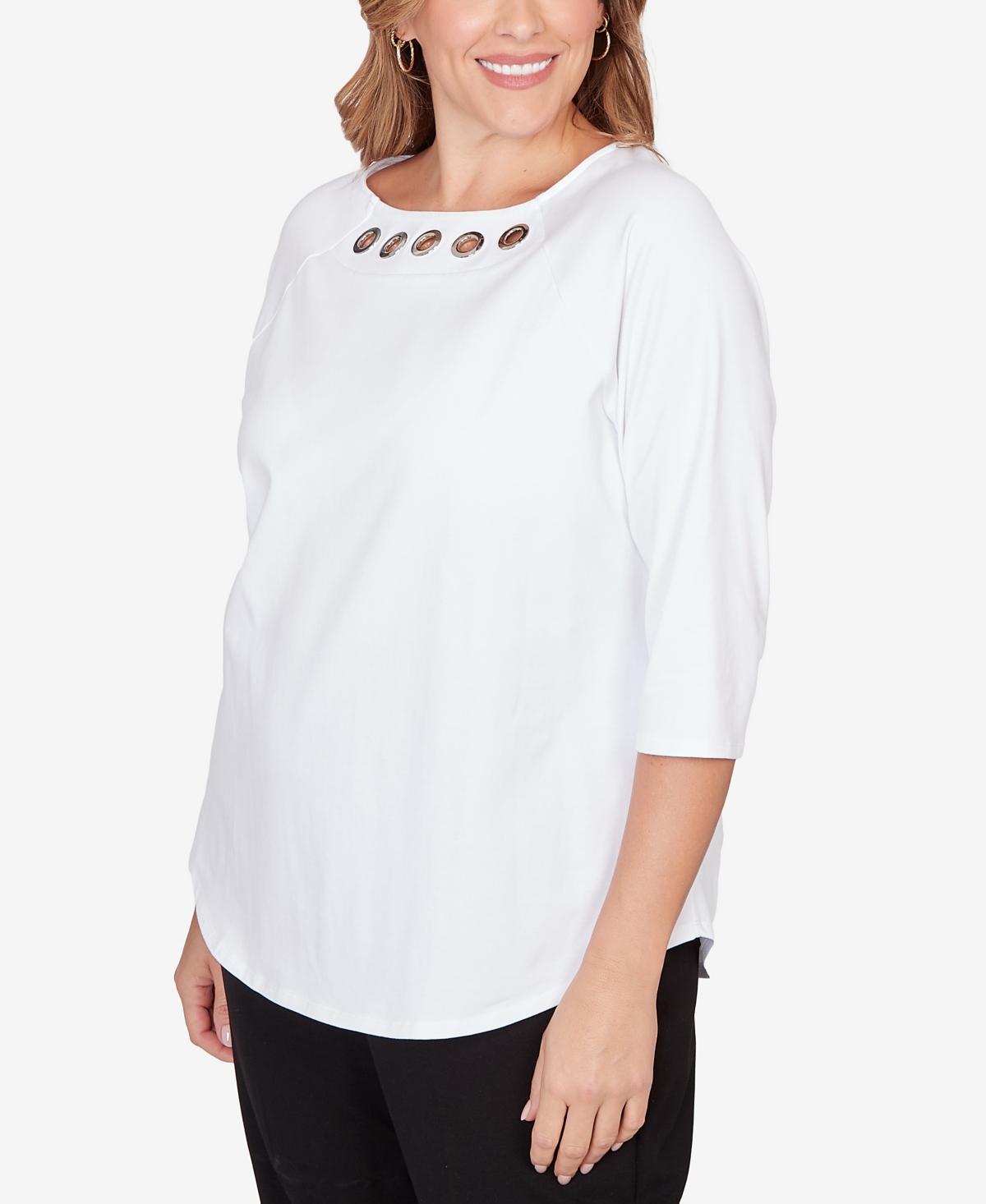 Click here for Ruby Rd. Plus Size Grommet Neck Solid Knit Top - W... prices