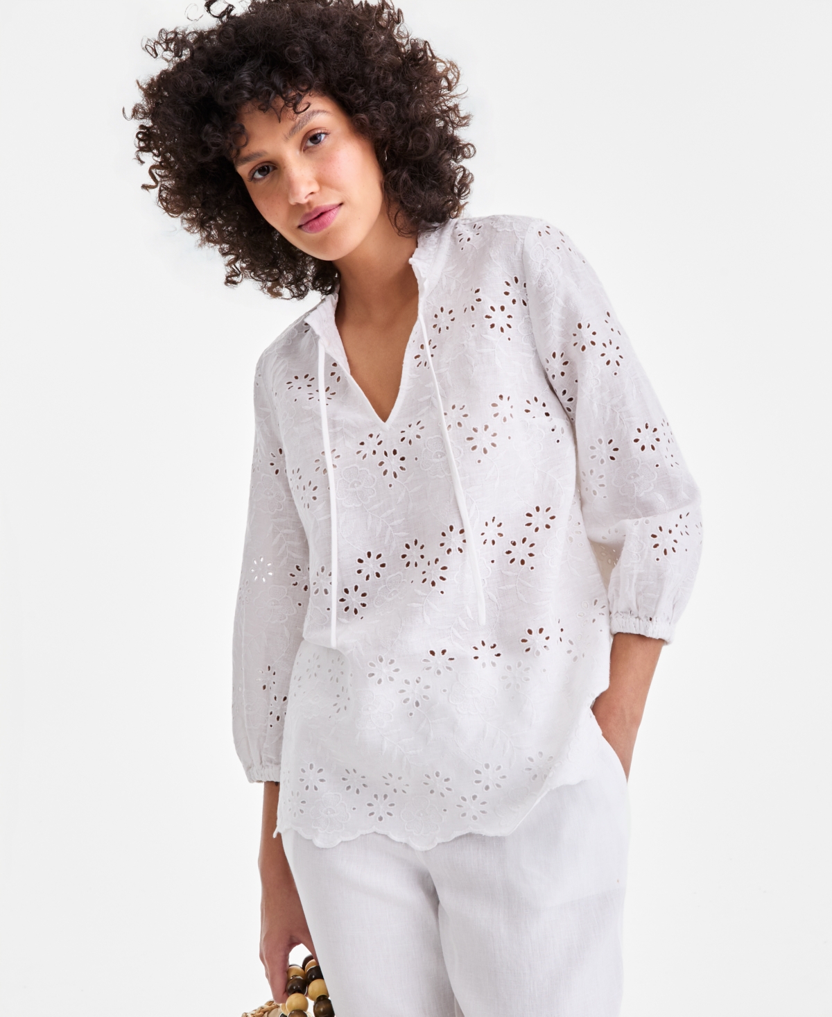 Click here for Charter Club Womens 100 Linen Eyelet-Embroidered B... prices