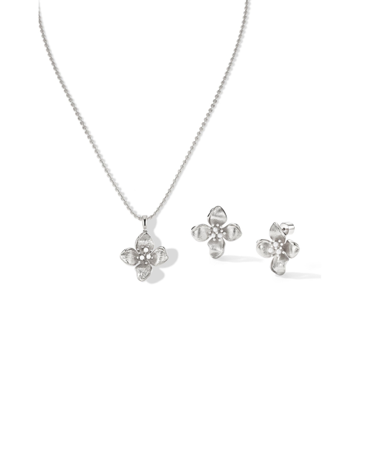 Click here for Retro Chic Blossom Earrings and Necklace Set - Sil... prices