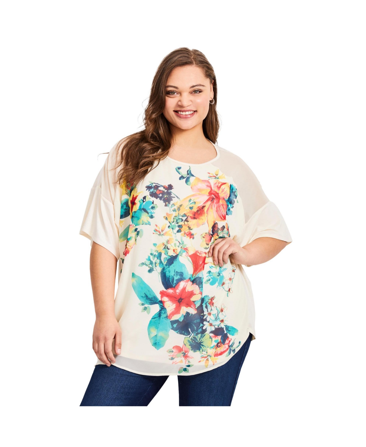 Click here for Avenue Womens Plus Size Mixed Media Floral Print T... prices