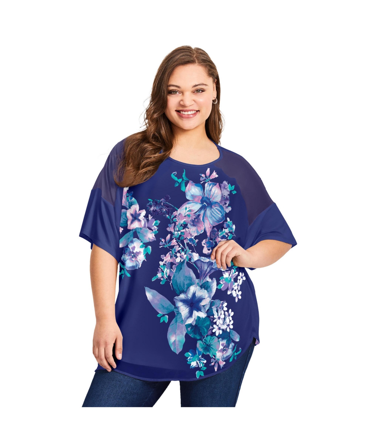 Click here for Avenue Womens Plus Size Mixed Media Floral Print T... prices