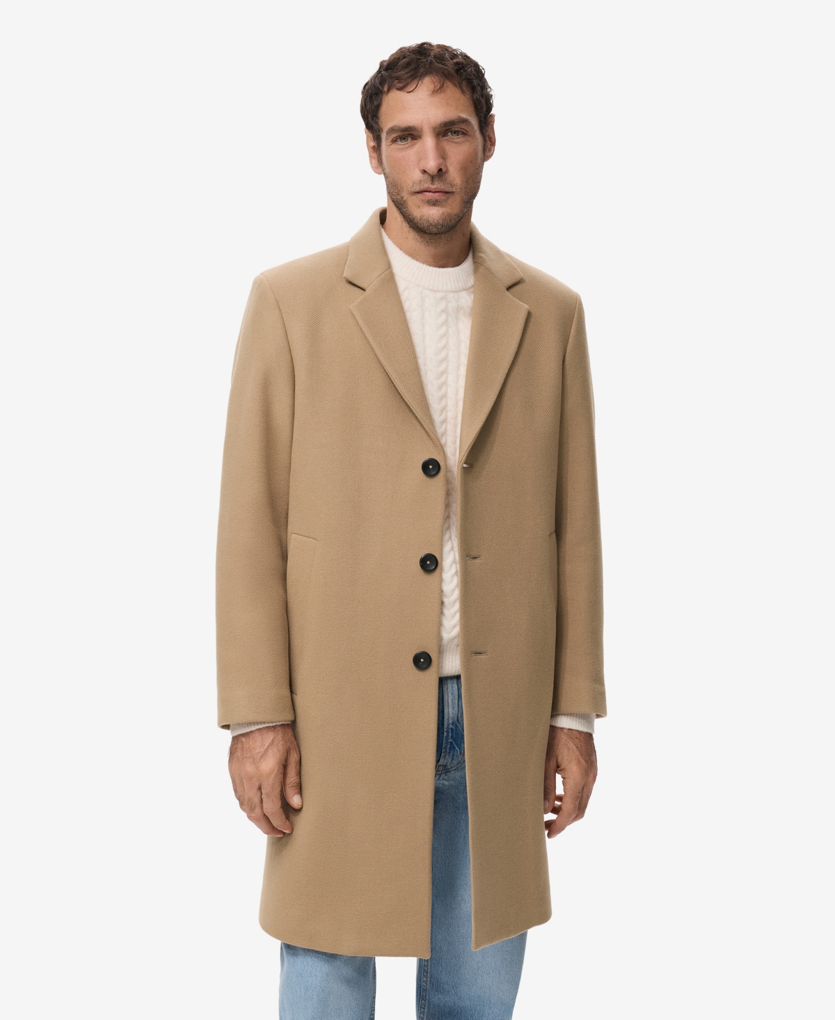 Click here for Mango Mens Lapel Manteco Wool Coat - Medium Brown prices