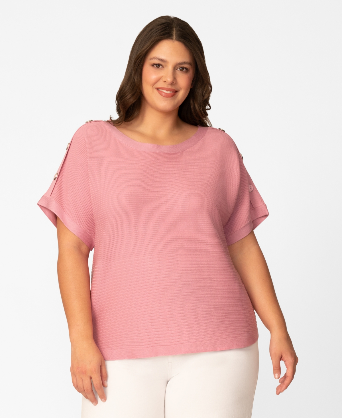 Click here for Melissa Paige Plus Size Vertical Rib Button Short-... prices
