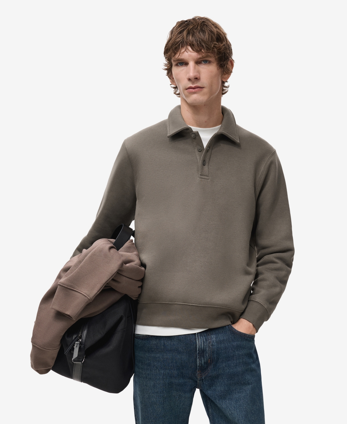 Click here for Mango Mens Regular-Fit Polo Sweatshirt - Medium Br... prices