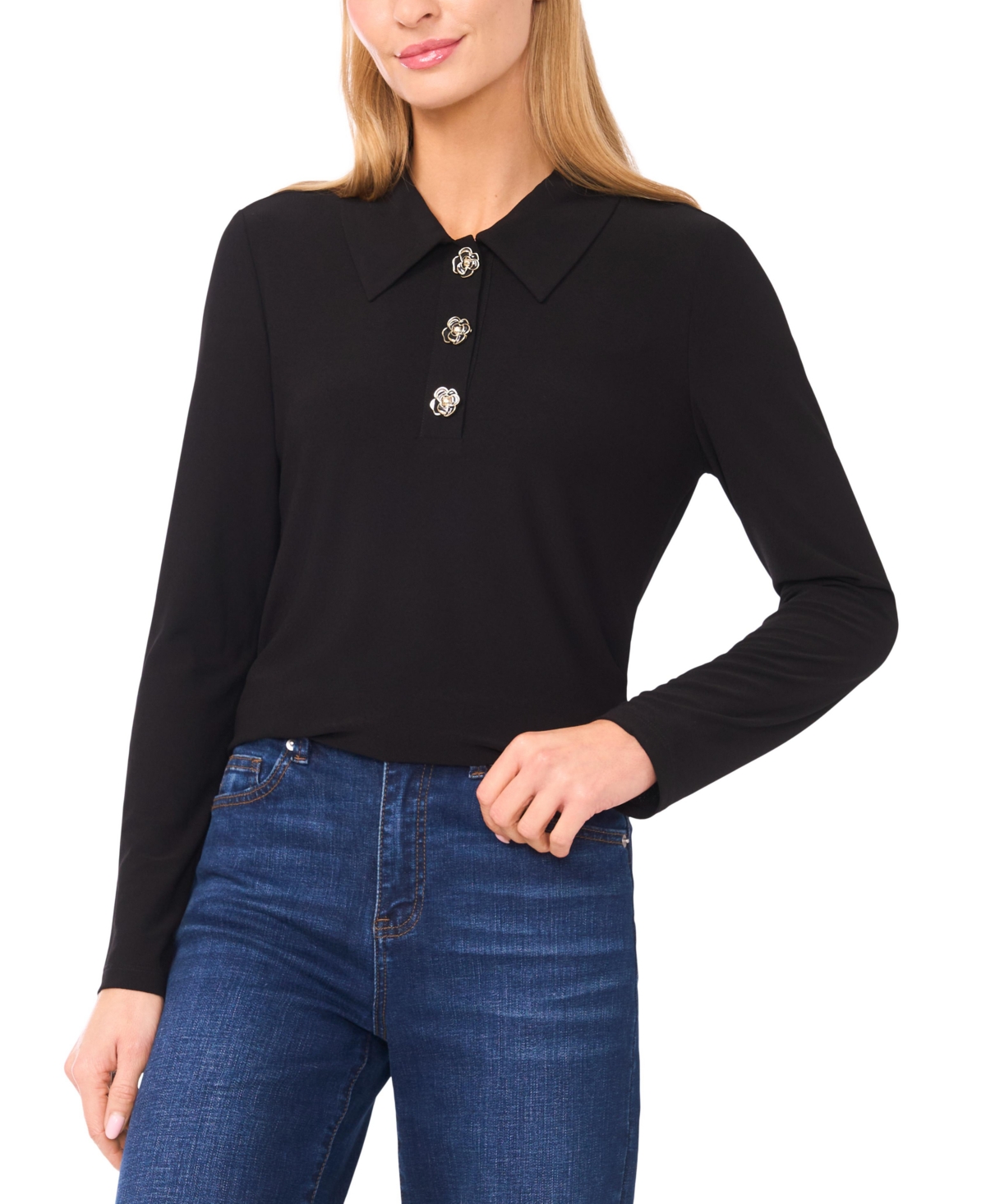 Click here for CeCe Womens Collared Neck Half Placket Top - Rich... prices