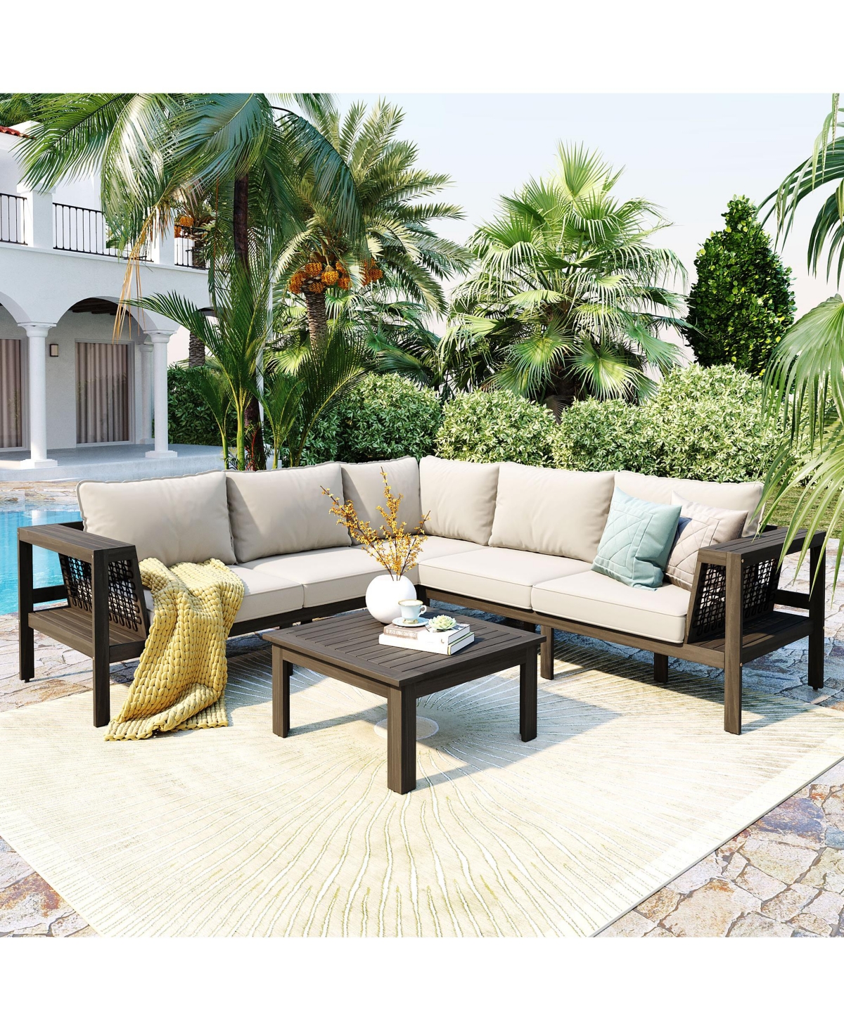 Click here for Flynama 4 Piece Outdoor Acacia Wood L Shaped Patio... prices