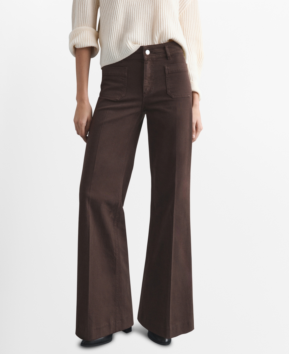 Click here for Mango Womens Pockets Wide-Leg Jeans - Chocolate prices