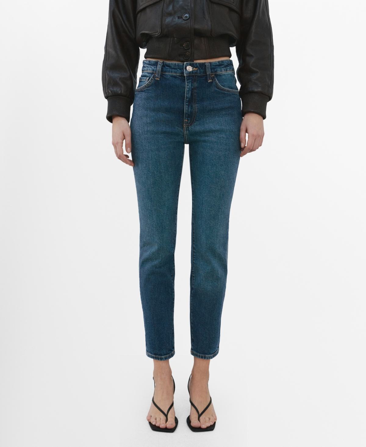 Click here for Mango Womens Claudia Slim-Fit Cropped Jeans - Dark... prices