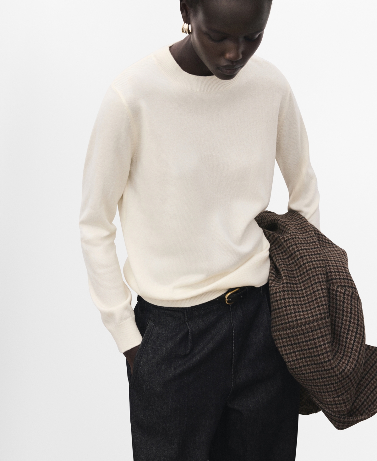 Click here for Mango Womens Round-Neck Knitted Sweater - Ecru prices