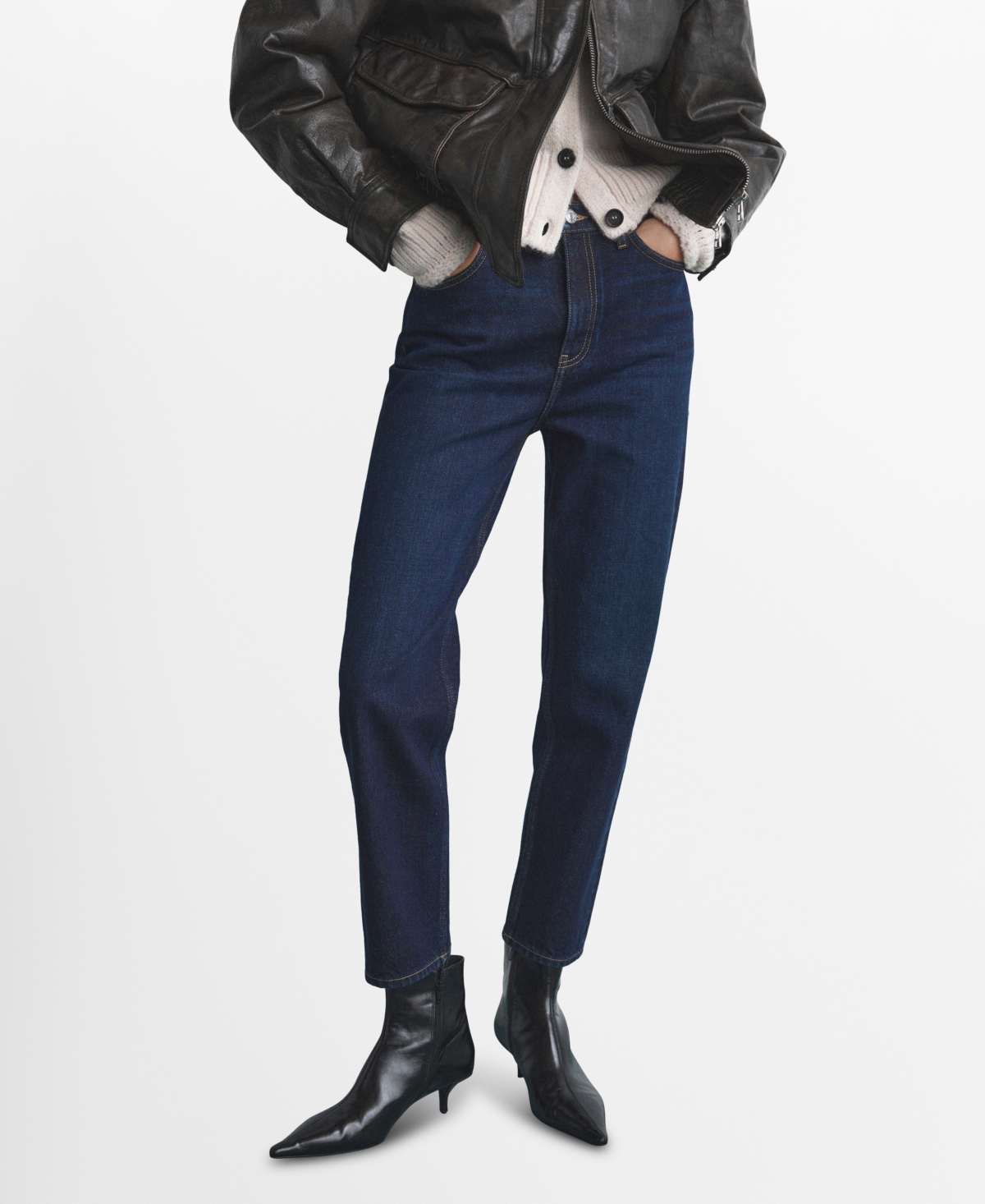 Click here for Mango Womens Mom2000 High-Rise Jeans - Dark Blue prices