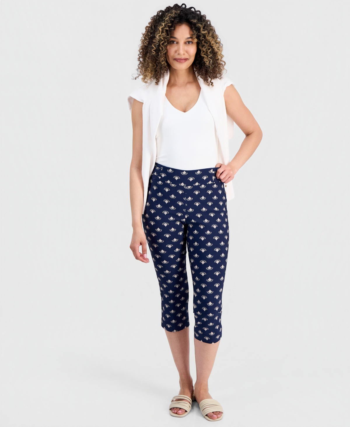 Click here for Jm Collection Petite Graphic Flourish Rivet Capri... prices