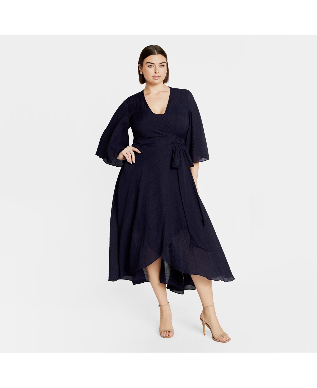 Click here for City Chic Womens Kira Ruffle Wrap Maxi Dress - Nav... prices