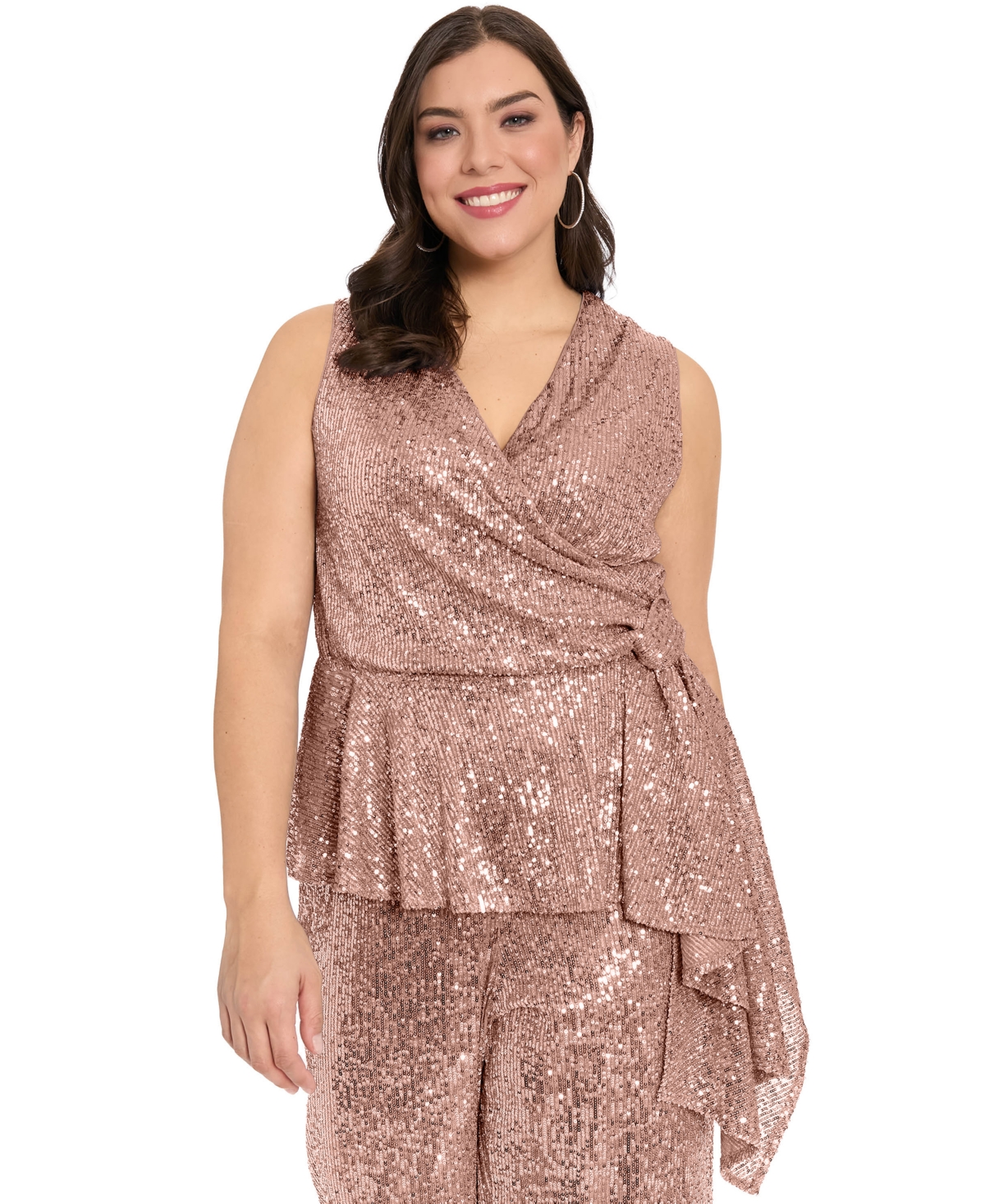 Click here for Muse Plus Size Side Twist V-Neck Wrap Top - Rose P... prices