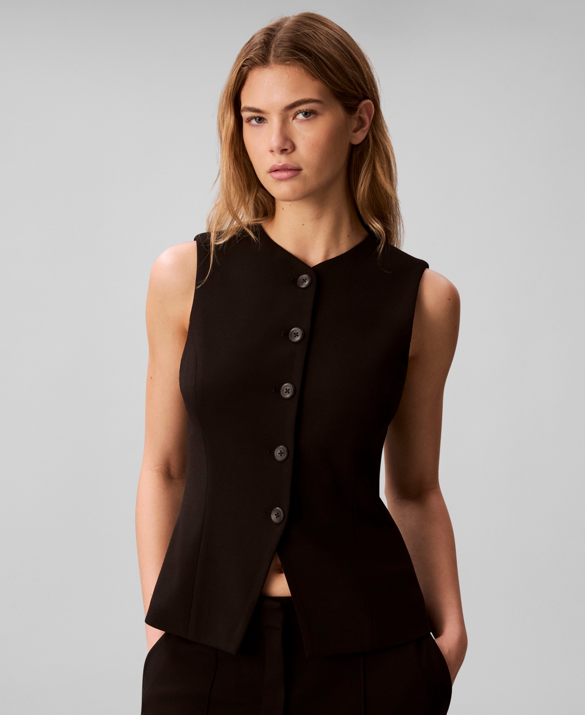 Click here for Calvin Klein Womens V-Neck Front Button Vest - Bla... prices