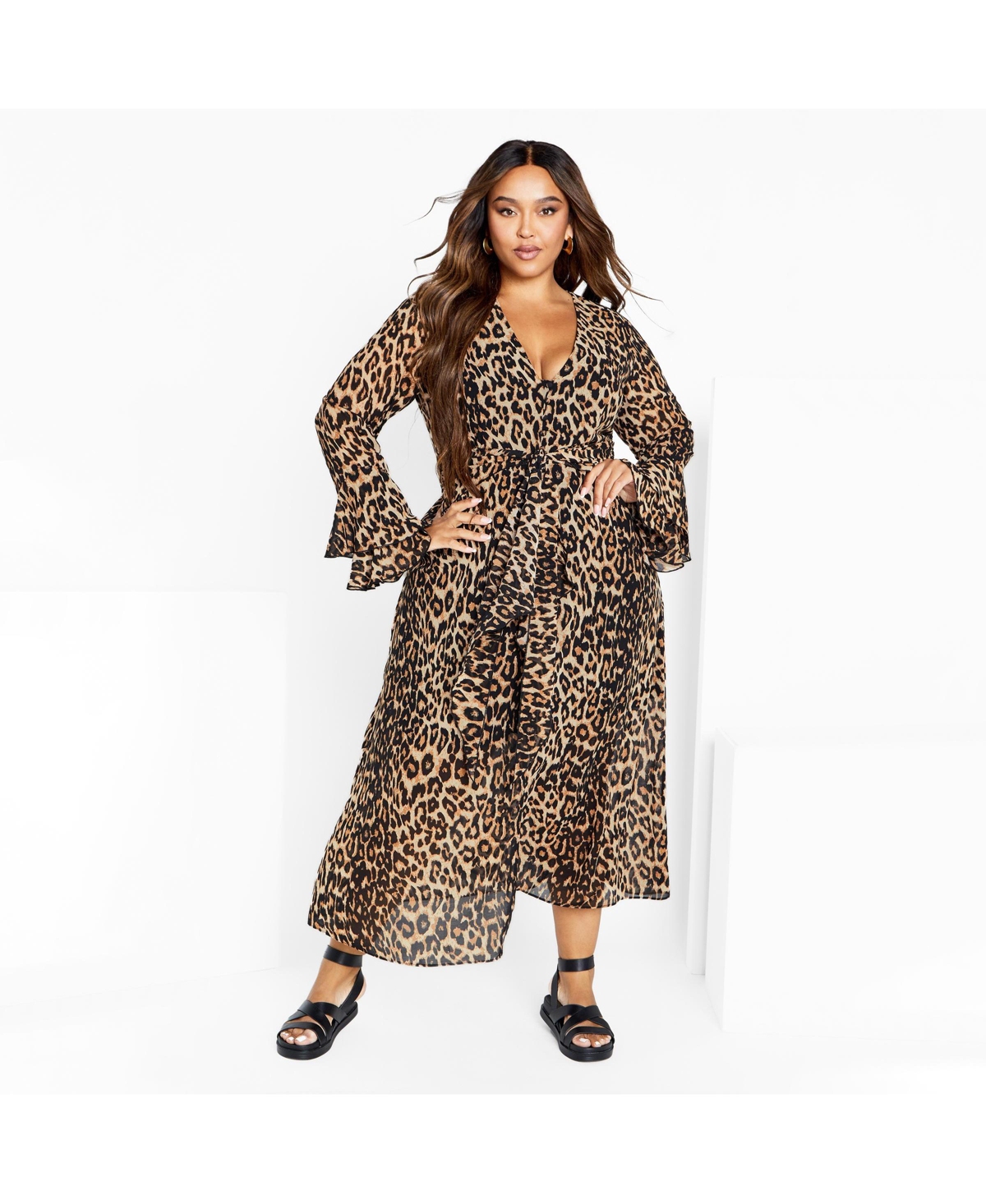 Click here for City Chic Womens Plus Size Plunge Frill Print Maxi... prices