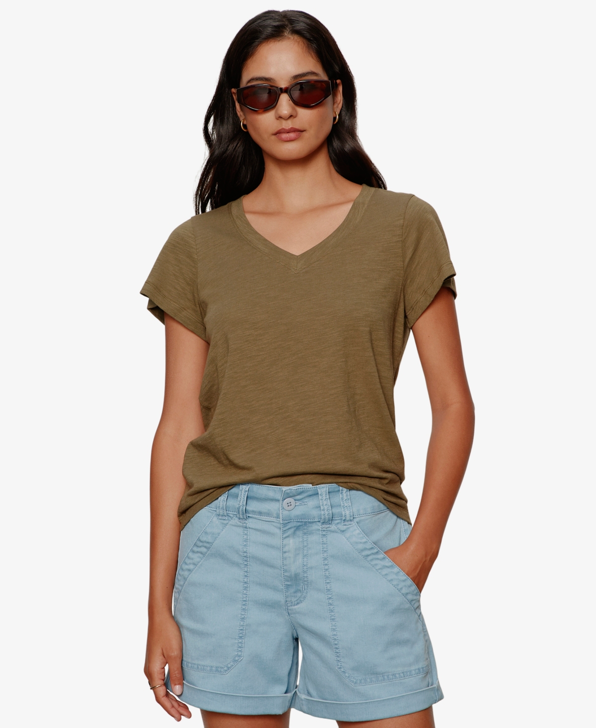 Click here for Sanctuary Womens Soft V-Neck T-Shirt - Burnt Olive prices