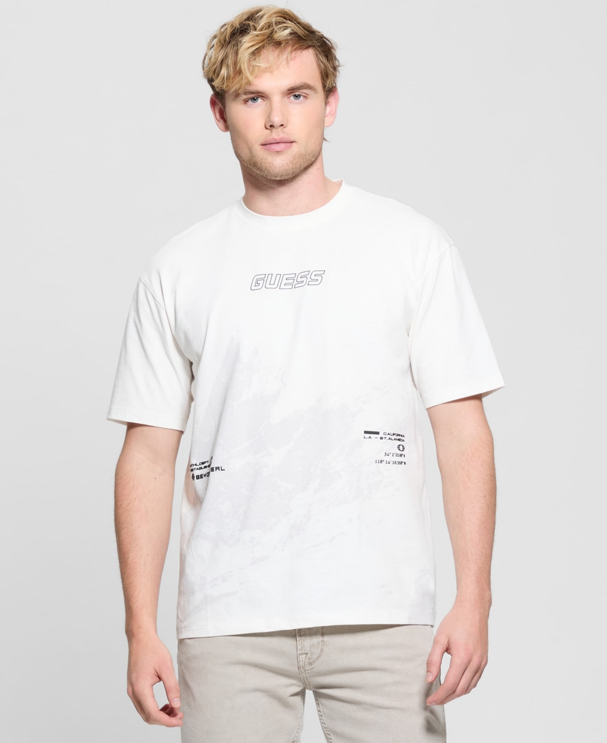 Click here for Guess Mens Kocha Crewneck Active T-Shirt - Salt wh... prices