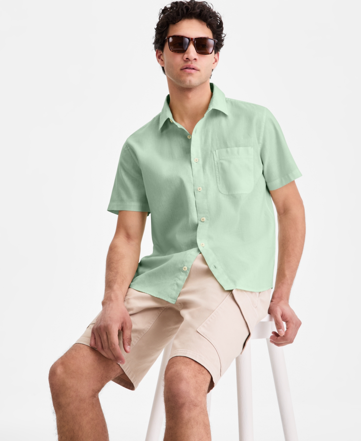 Click here for Sun + Stone Mens Garment Dyed Linen Blend Hero Shi... prices