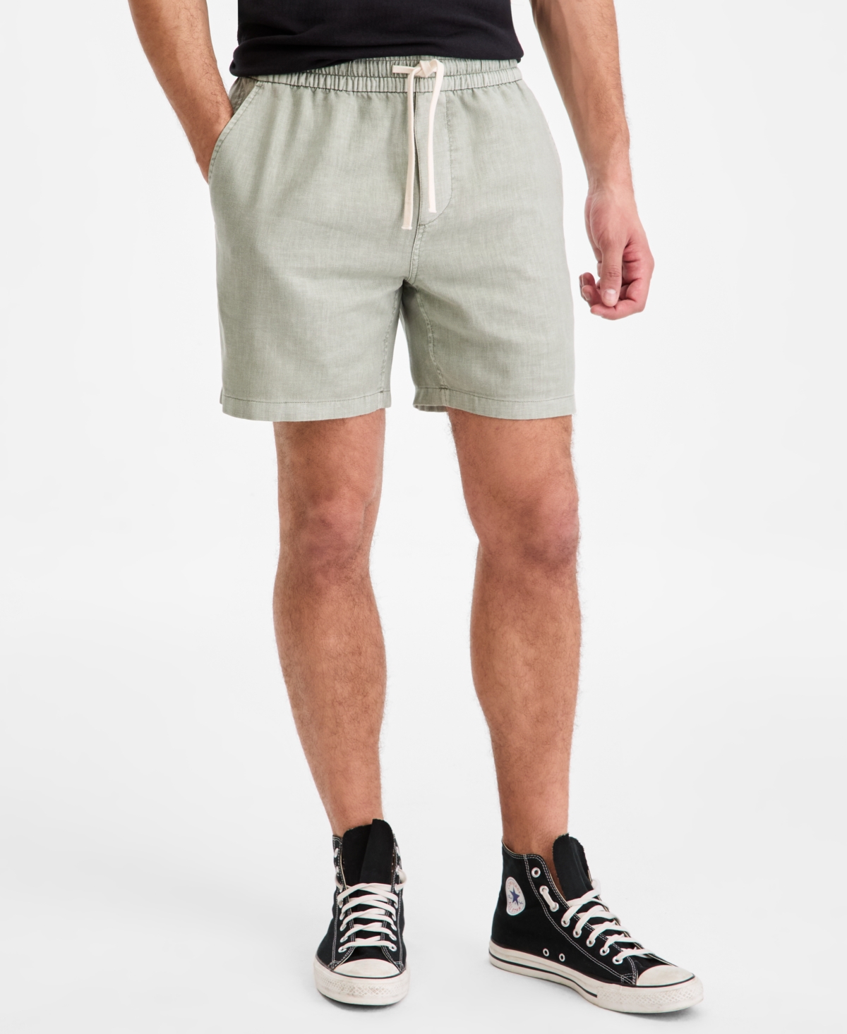 Click here for Sun + Stone Mens Chase Regular-Fit 6 Linen Blend S... prices