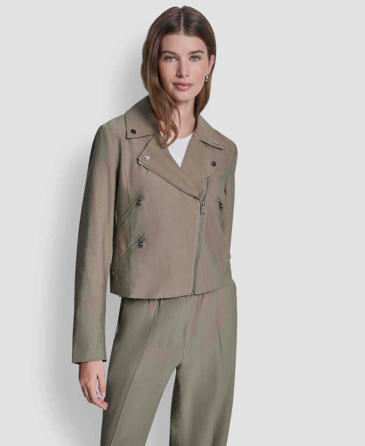 Click here for Dkny Womens Zipper Detailed Crinkle Jacket - Utili... prices