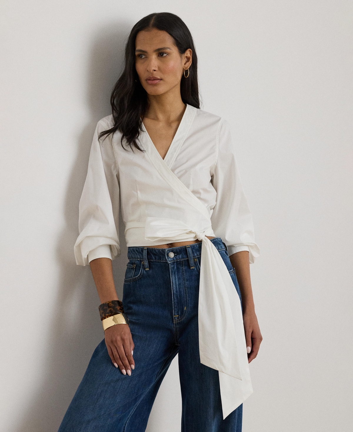 Click here for Lauren Ralph Lauren Womens Cropped V-Neck Wrap Top... prices