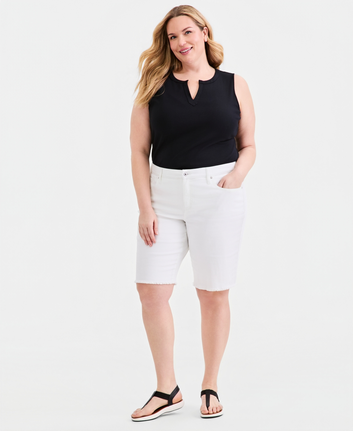 Click here for Style & Co Plus Size Plus Size Mid-Rise Raw-Edge B... prices