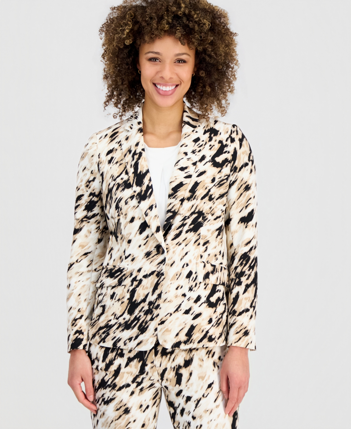 Click here for Kasper Womens Animal-Print One-Button Blazer - Ses... prices