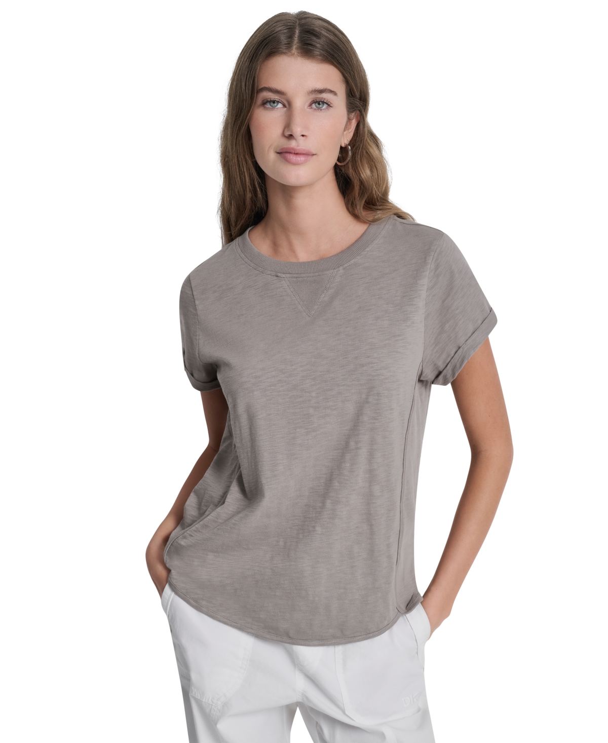 Click here for Dkny Sport Womens Embroidered Crewneck Logo Roll-S... prices