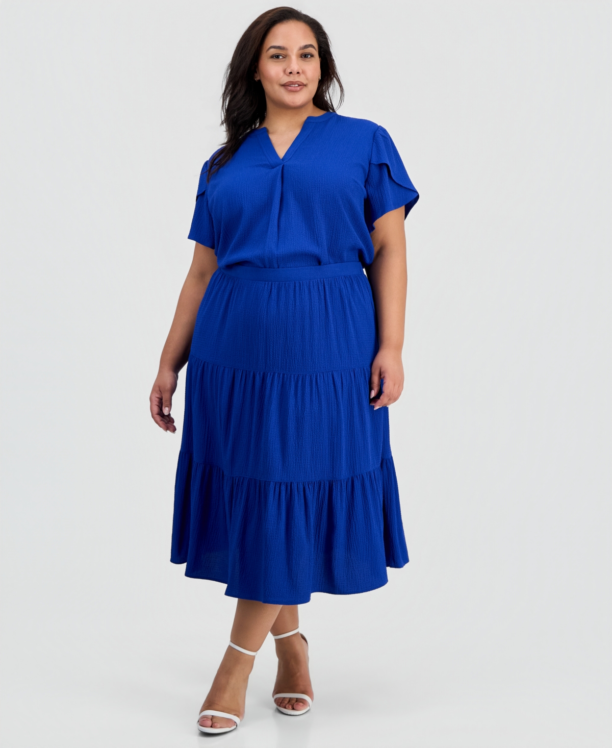 Click here for Anne Klein Essentials Plus Size Tiered Midi Skirt... prices