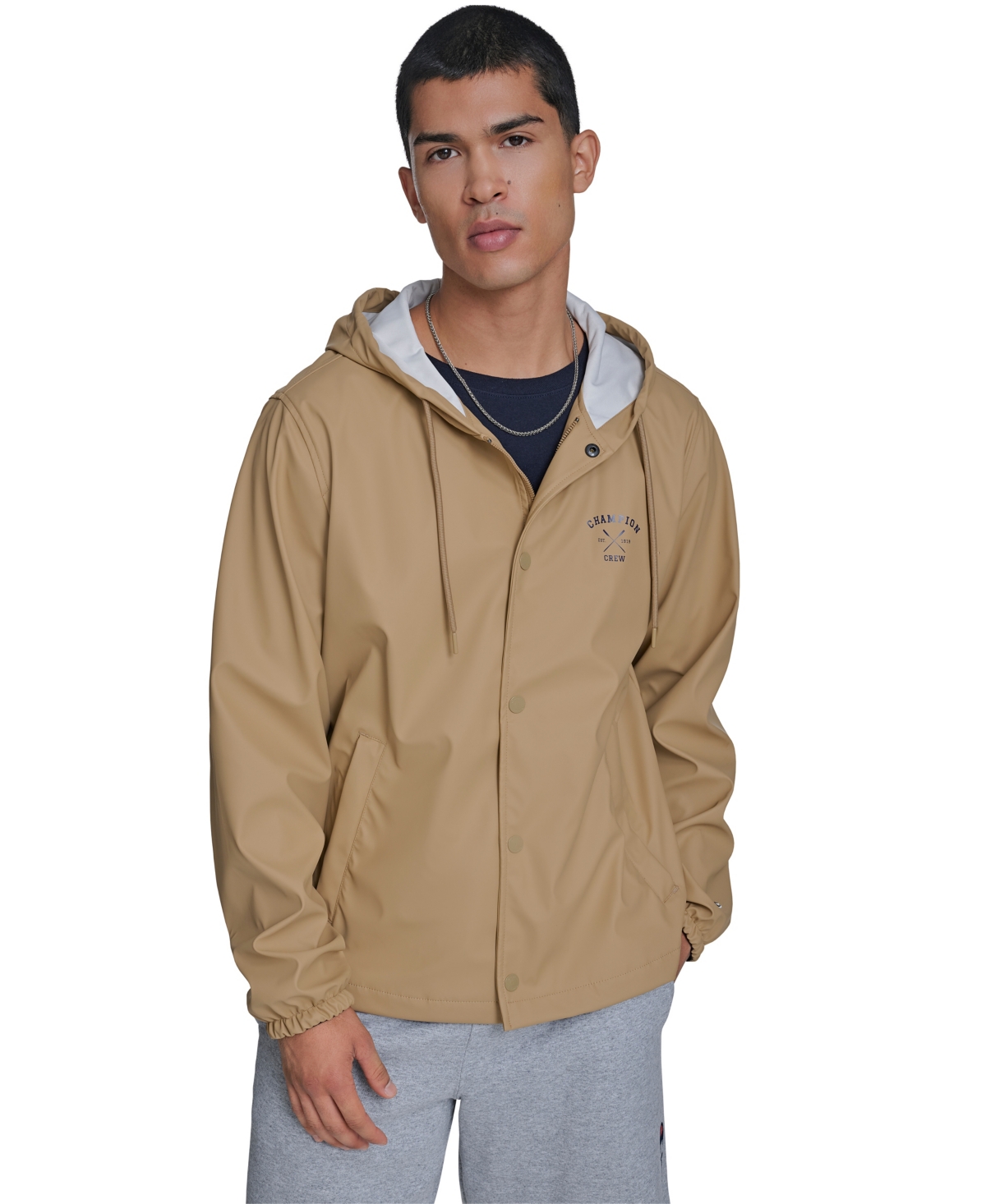 Champion Mens Rubberized Hooded Rain Jacket - Khaki