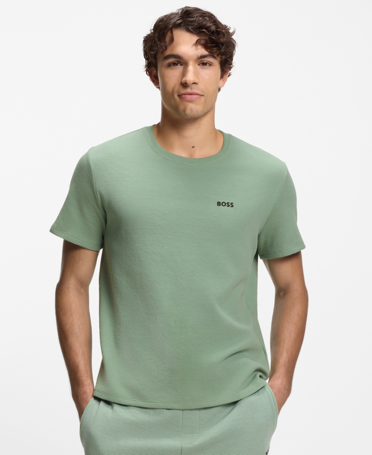 Click here for Boss Mens Embroidered Logo Crewneck T-Shirt - Gree... prices