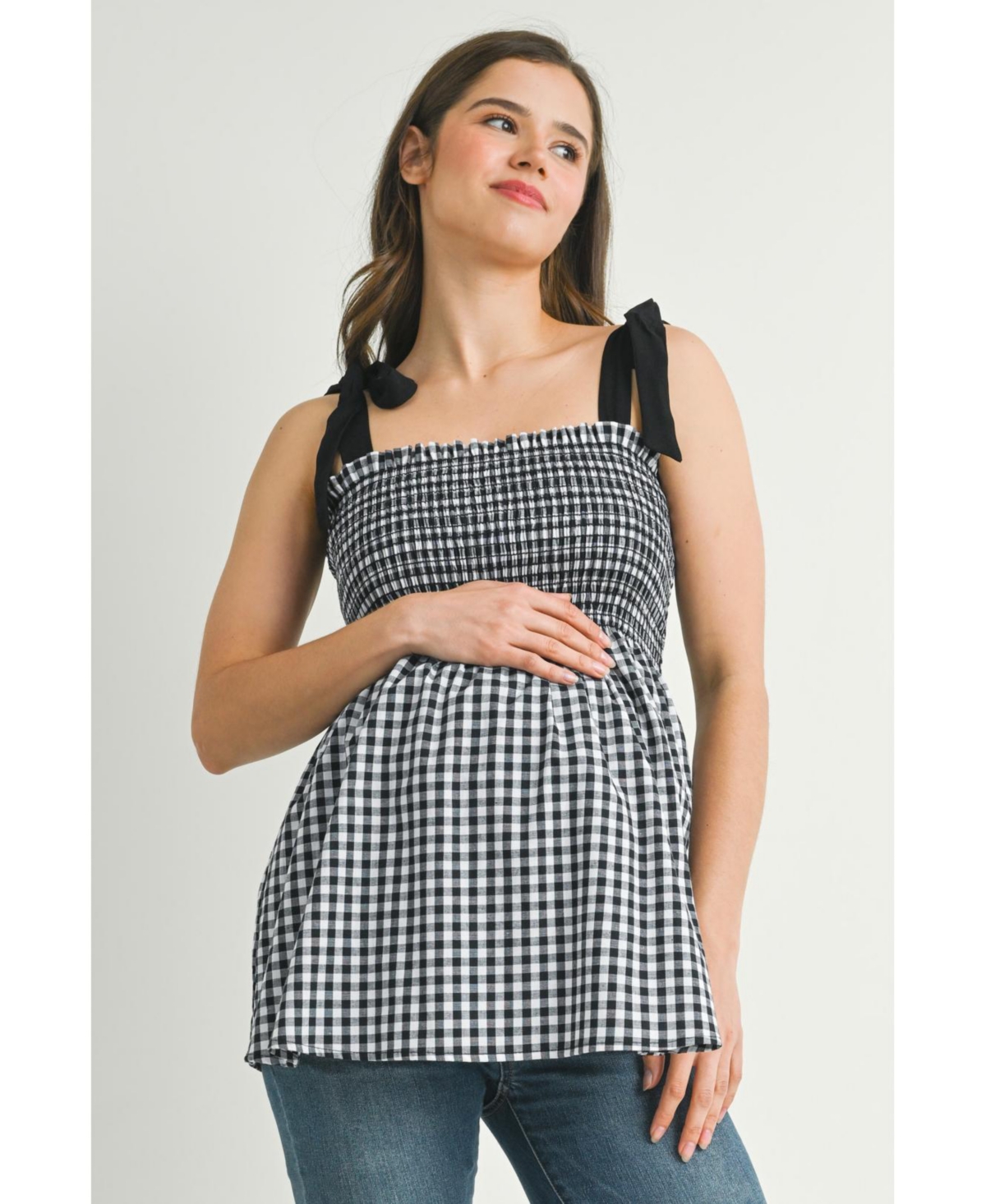 Click here for Hello Miz Womens Maternity Smocked Gingham Tie-Str... prices